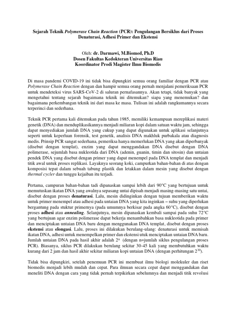 Sejarah-Teknik-Polymerase-Chain-Reaction-PCR | PDF