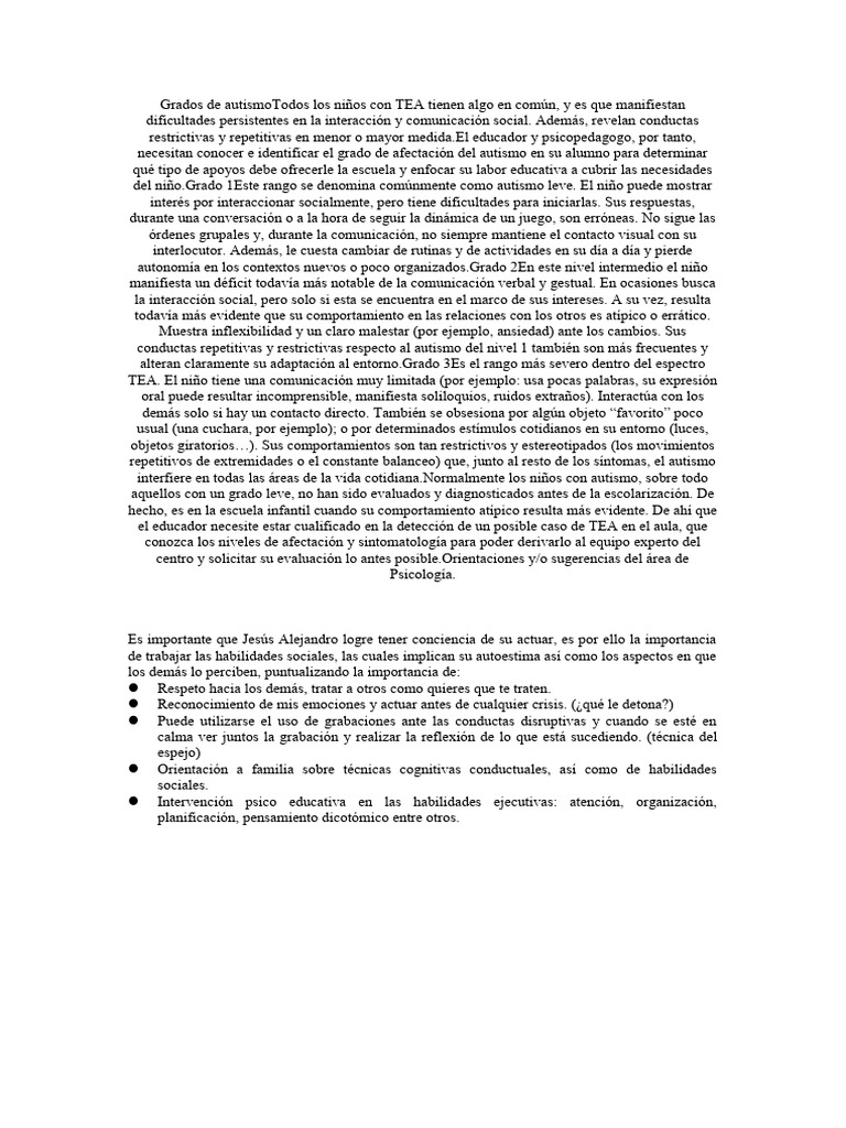 grados de autismo | PDF | Espectro autista | Comportamiento