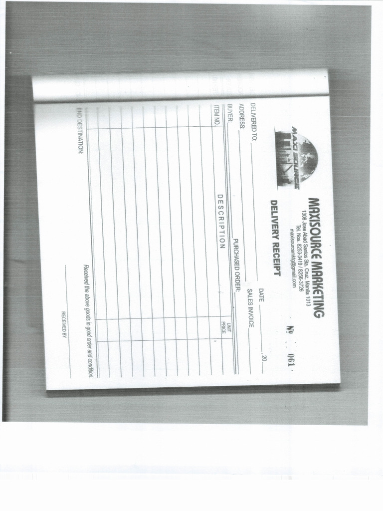 Sample DELIVERY RECEIPT | PDF