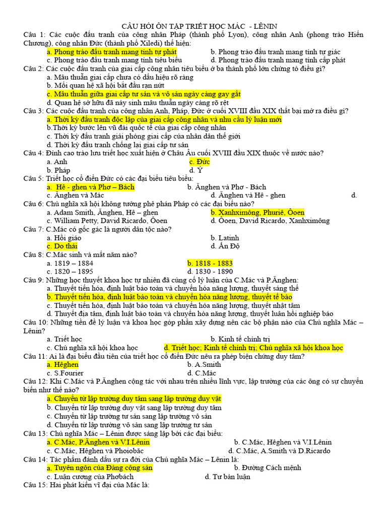 Trac Nghiem Triet 1 Bai Tap Trac Nghiem Triet Hoc Ki 1 | PDF