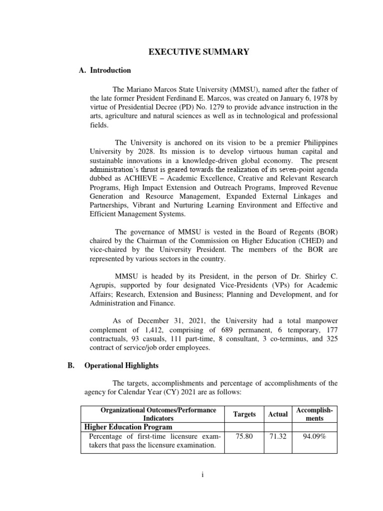 Mariano Marcos State University Executive Summary 2021 | PDF | Audit | Valuation (Finance)