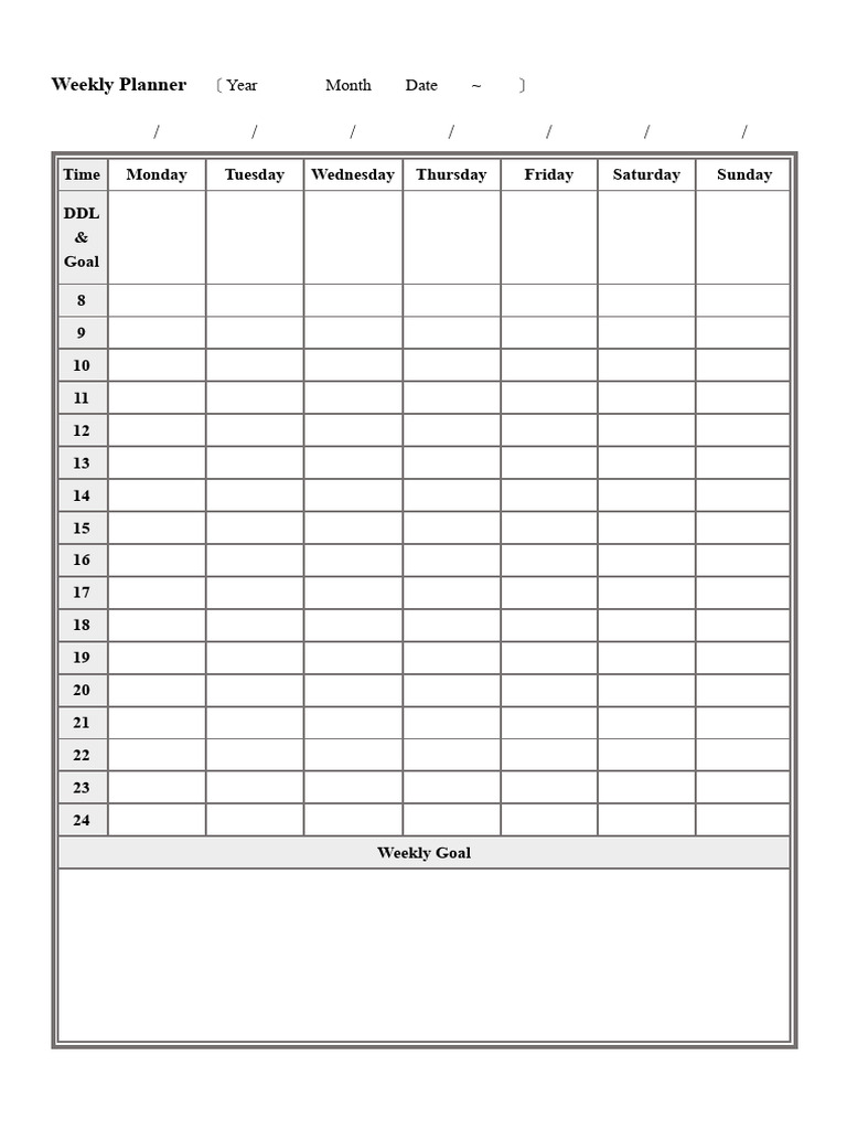Weekly Planner with Goals and Deadlines | PDF