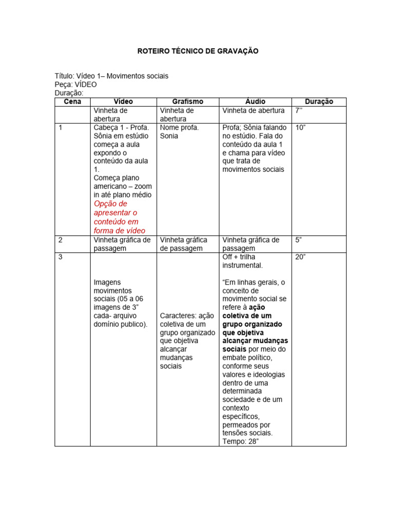 2 Modelo Roteiro Detalhado | Download grátis PDF | Vídeo