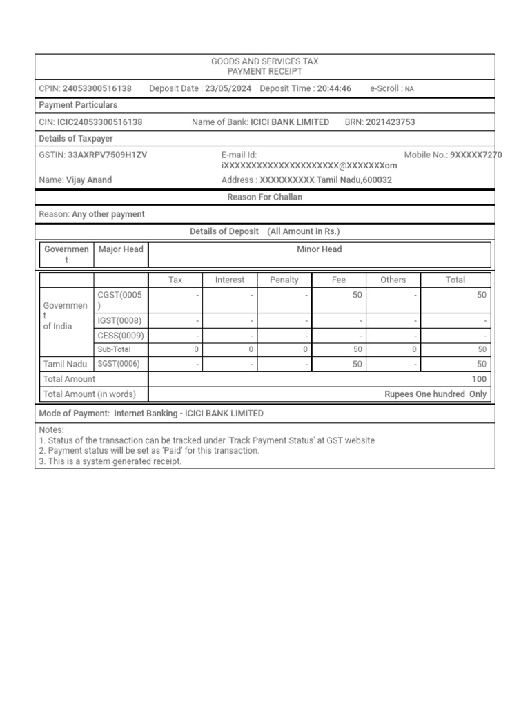 GST Challan Receipt | PDF