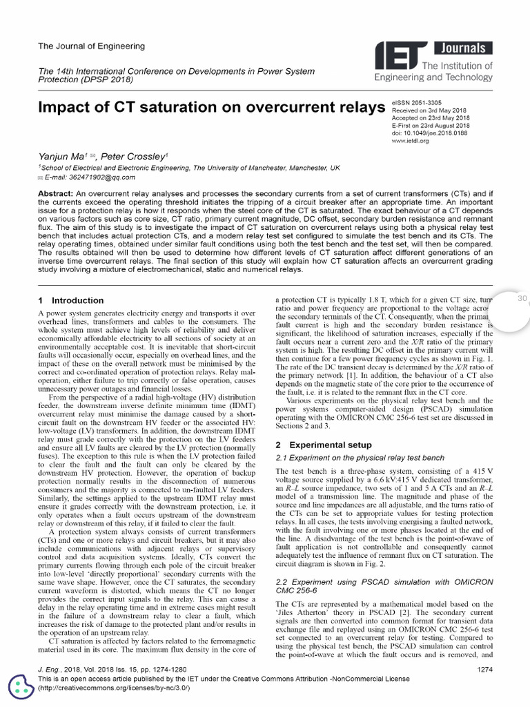 Impact Of Ct Saturation On Overcurrent Relays Pdf Creative Commons