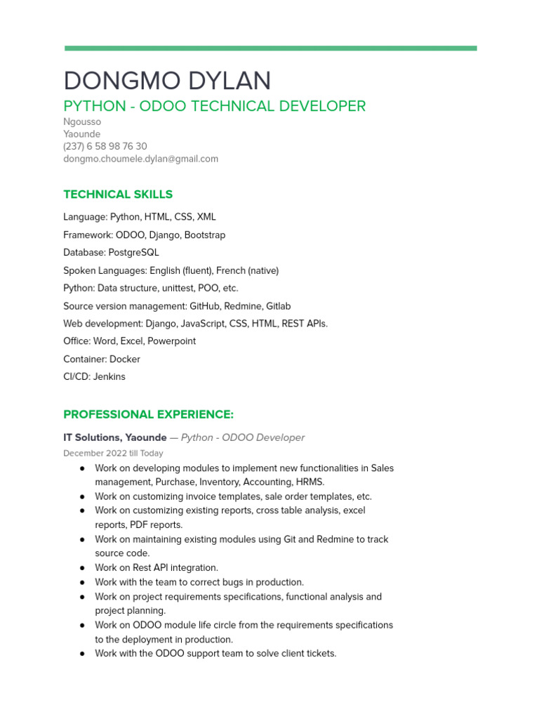 Python Odoo Developer Resume | PDF | Art