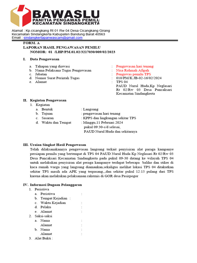 Form A LHP - TPS 04 - PAUD Nurul Huda | PDF