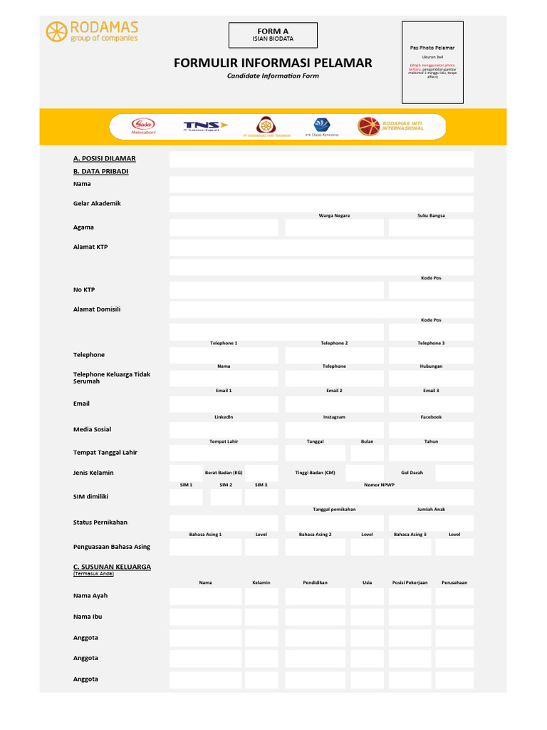 Form Aplikasi Rodamas Group - 2023 | PDF