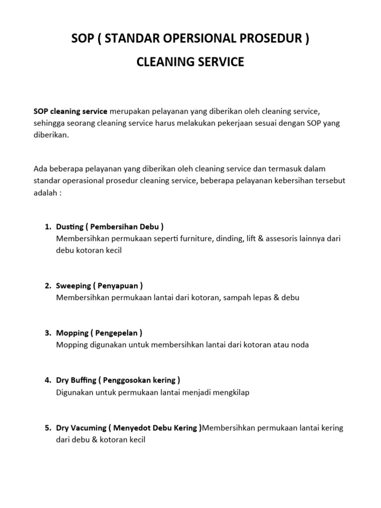 SOP Cleaning Service Lengkap | PDF | Griya & Taman | Gaya Hidup