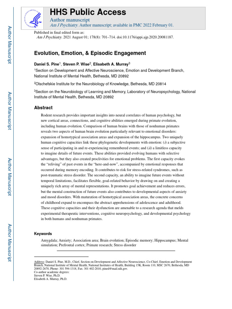 Evolution, Emotion, & Episodic Engagement | PDF | Hippocampus | Amygdala