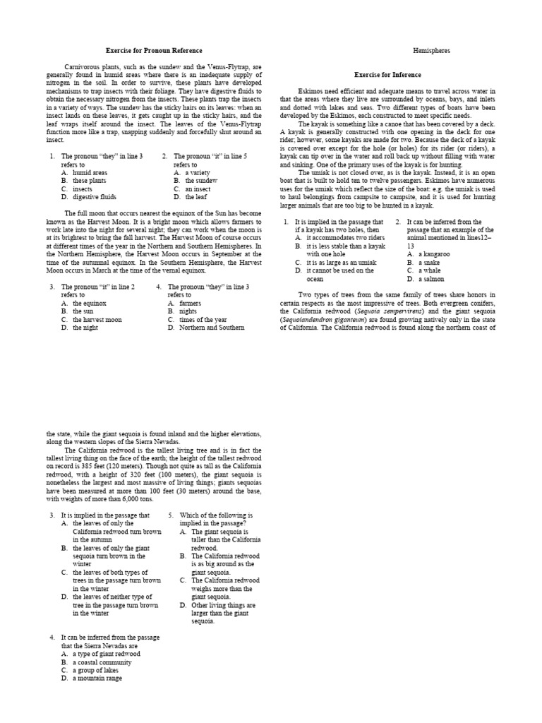 Pronoun Referent and Inference | PDF | Sequoia Sempervirens | Plants