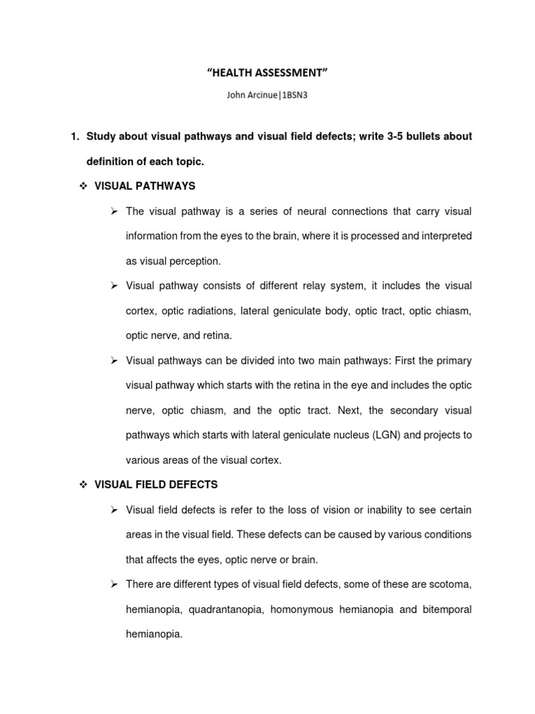 Health Assessment | PDF | Visual System | Vision