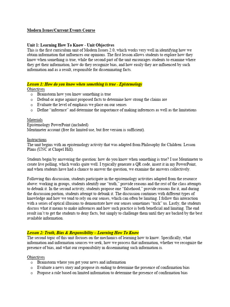 Modern Issues/Current Events Course: Lesson 1: How Do You Know When ...