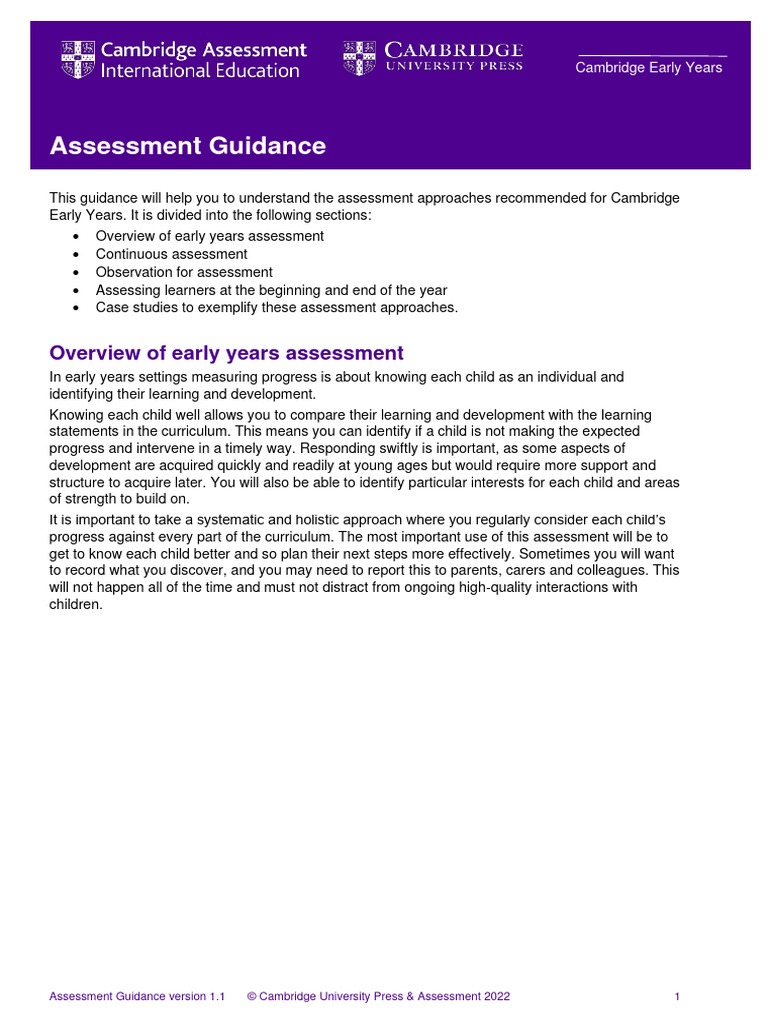 Assessment Guidance v1.1 | PDF | Learning | Sibling
