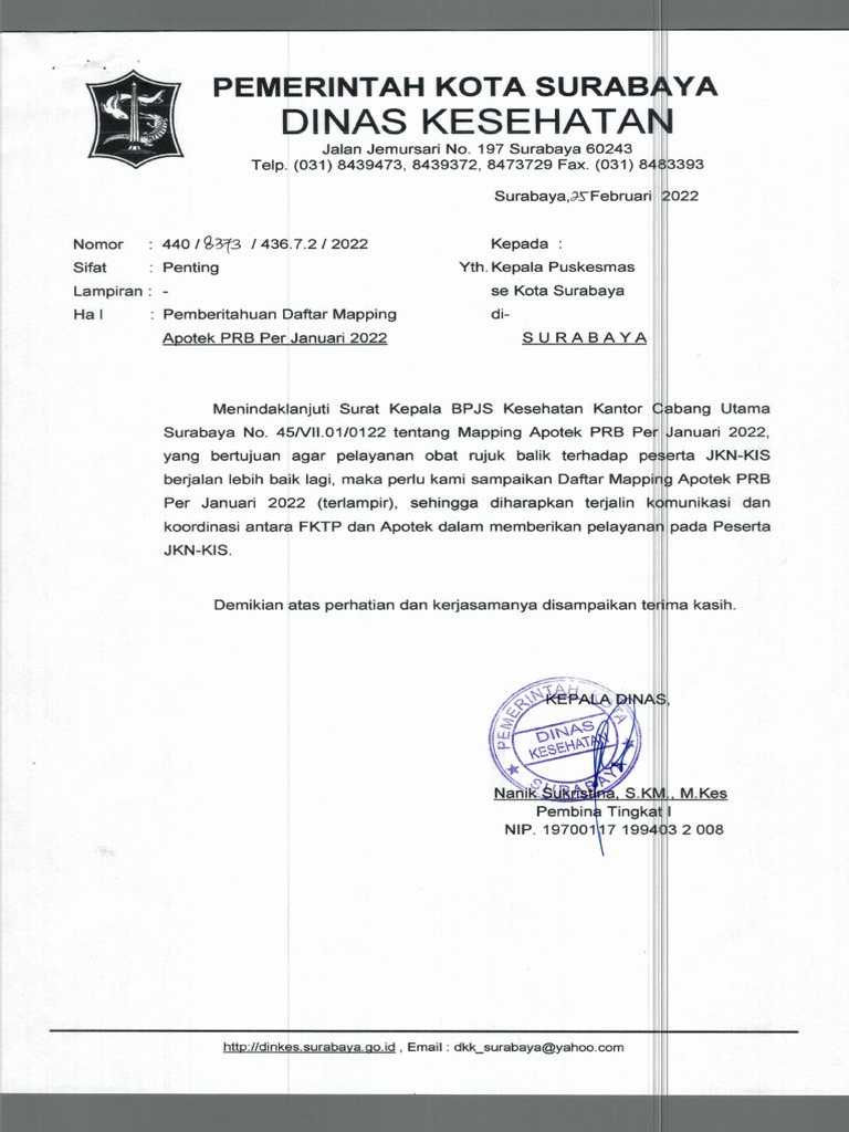 Pemberitahuan Daftar Mapping Apotek Prb Per Januari 2022 Pdf