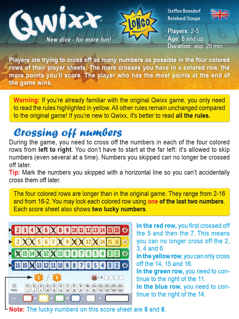 1f Qwixx Longo Rulebook | PDF | Dice | Gaming