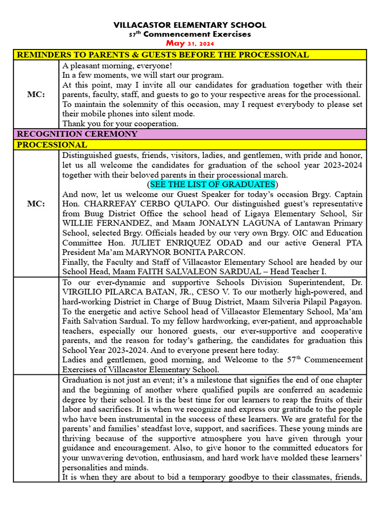 Graduation Script Sy. 2023-2024 | PDF