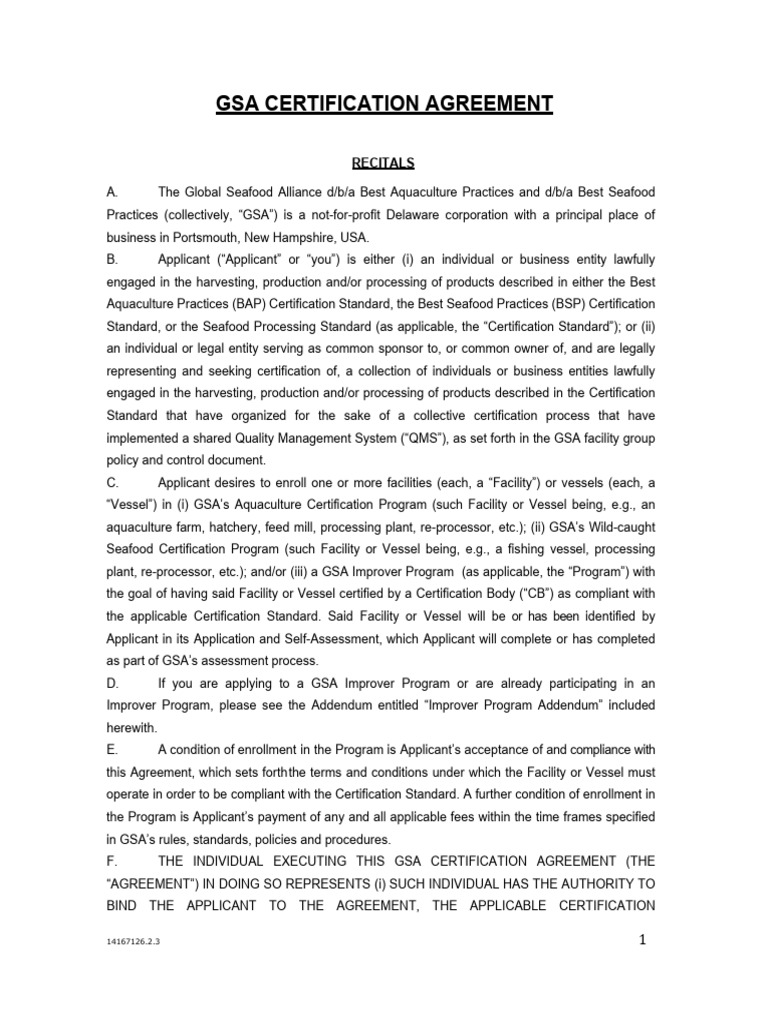 GSA Certification Agreement | PDF | Trademark | License