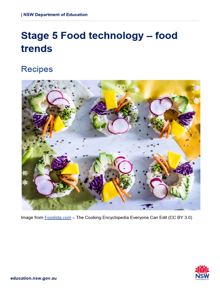 Stage 5 Food Technology Recipes Guide | PDF | Sushi | French Fries