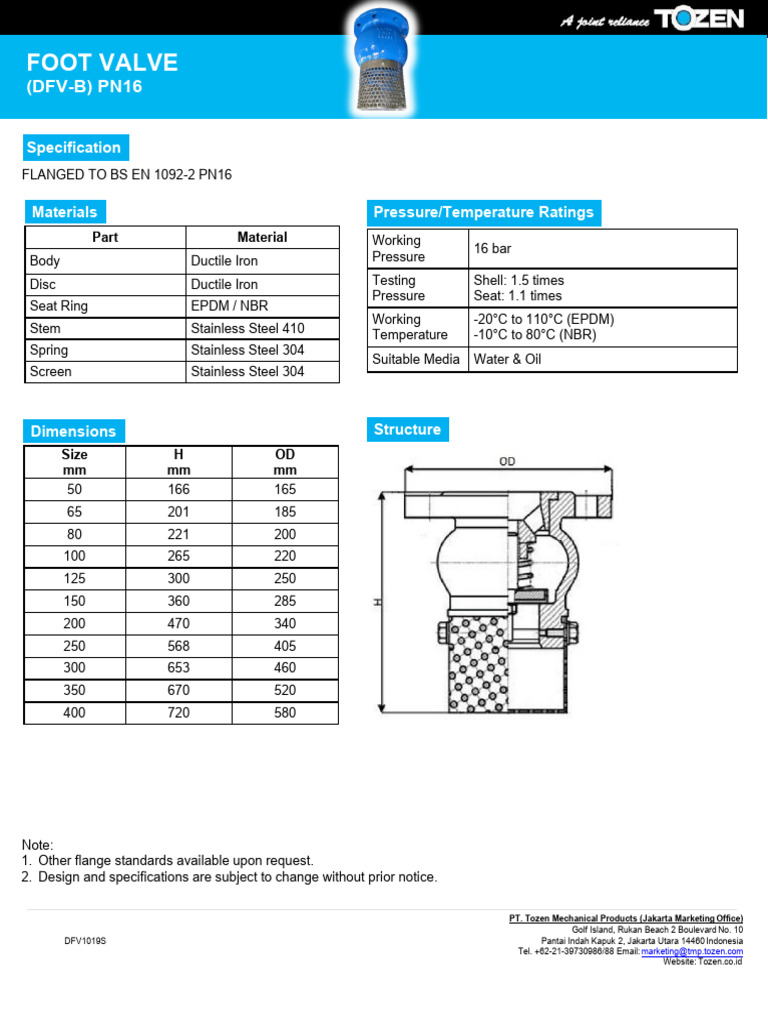 Foot Valve - Tozen | PDF | Valve | Industrial Processes