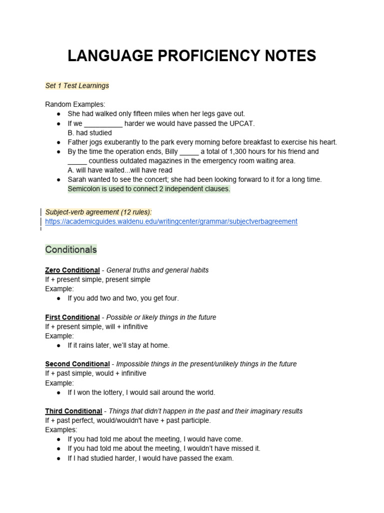 Language Proficiency Notes | PDF | Sentence (Linguistics) | Phrase