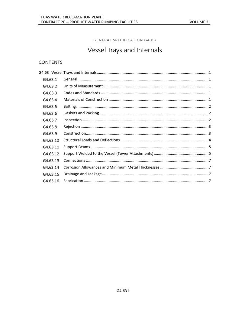 Vessel Tray Specifications and Standards | PDF | Valve | Screw