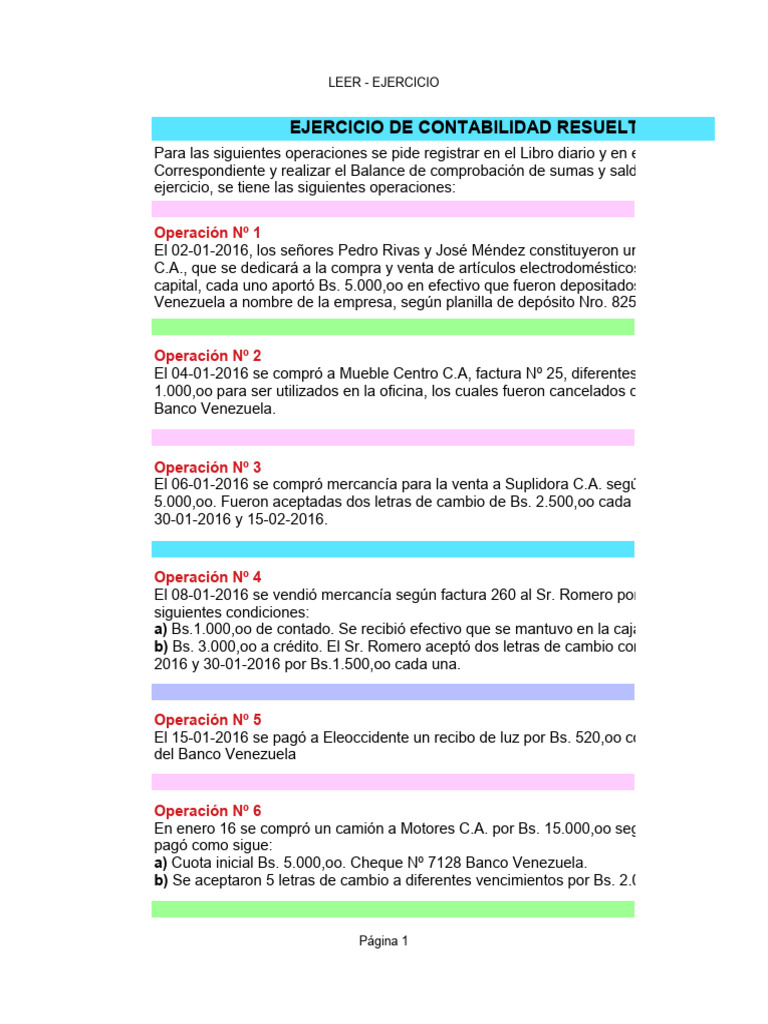 Ejercicio Contabilidad | PDF | Bancos | Cheque