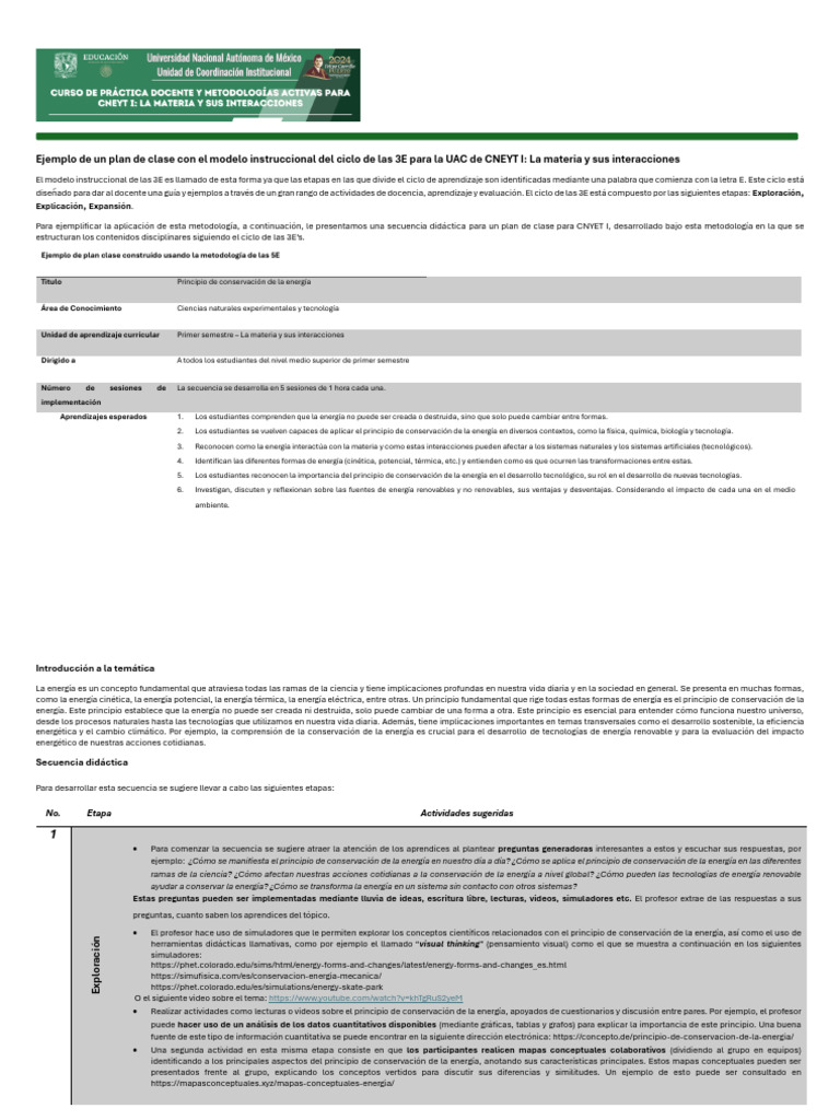 Ejemplo Plan de Clase 3E | PDF | Energía renovable | Aprendizaje
