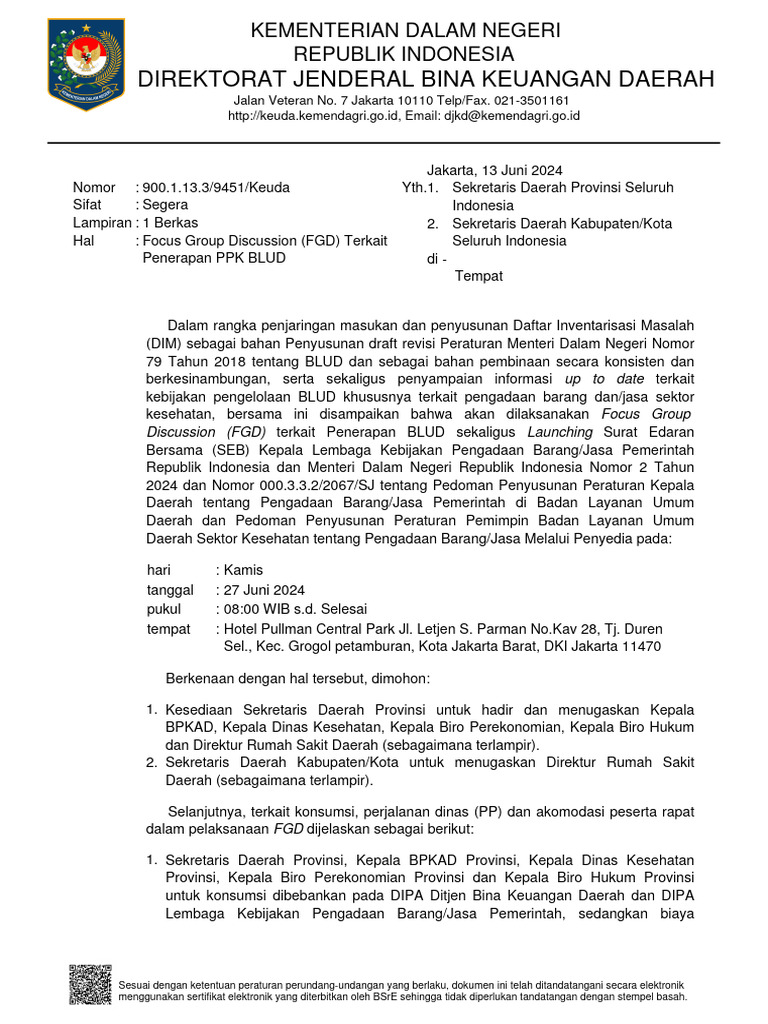 Surat Undangan FGD Terkait Penerapan PPK BLUD-1 | PDF | Ilmu Sosial
