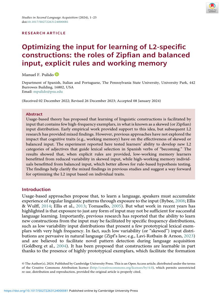 L2 Input Optimization for Learners | PDF | Learning | Second Language