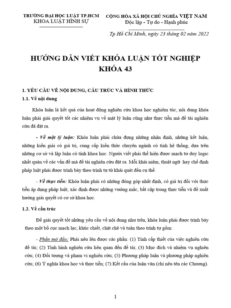 1. KHOA LUẬT HS - HUONG DAN VIET KHÓA LUẬN K43 (chính thức) | PDF