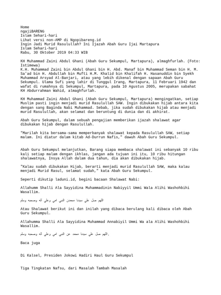 Ingin Jadi Murid Rasulullah_ Ini Ijazah Abah Guru Ijai Martapura | PDF