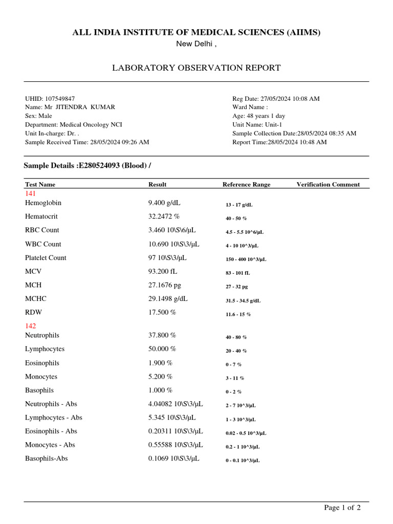 LabReport Jitender Ji 1 | PDF | Medical Specialties | Clinical Medicine