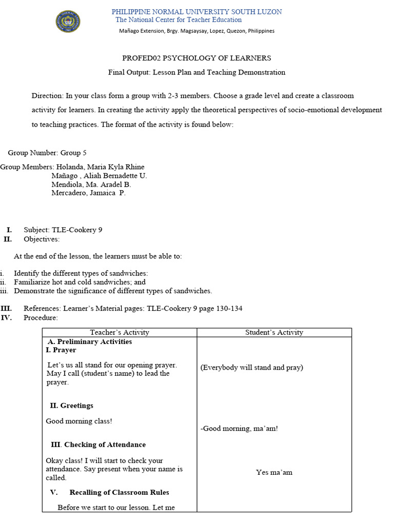LESSON-PLAN-PSYCHOLOGY-OF-LEARNERS-GROUP-5-FINAL-OUTPUT (1) | PDF | Teachers | Education Theory