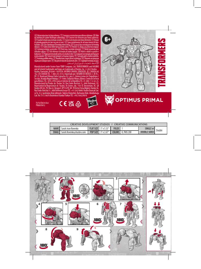 F6756 en Us Transformers Toys Authentics Bravo Optimus Primal 4 5 Action Figure Toys for Kids ...