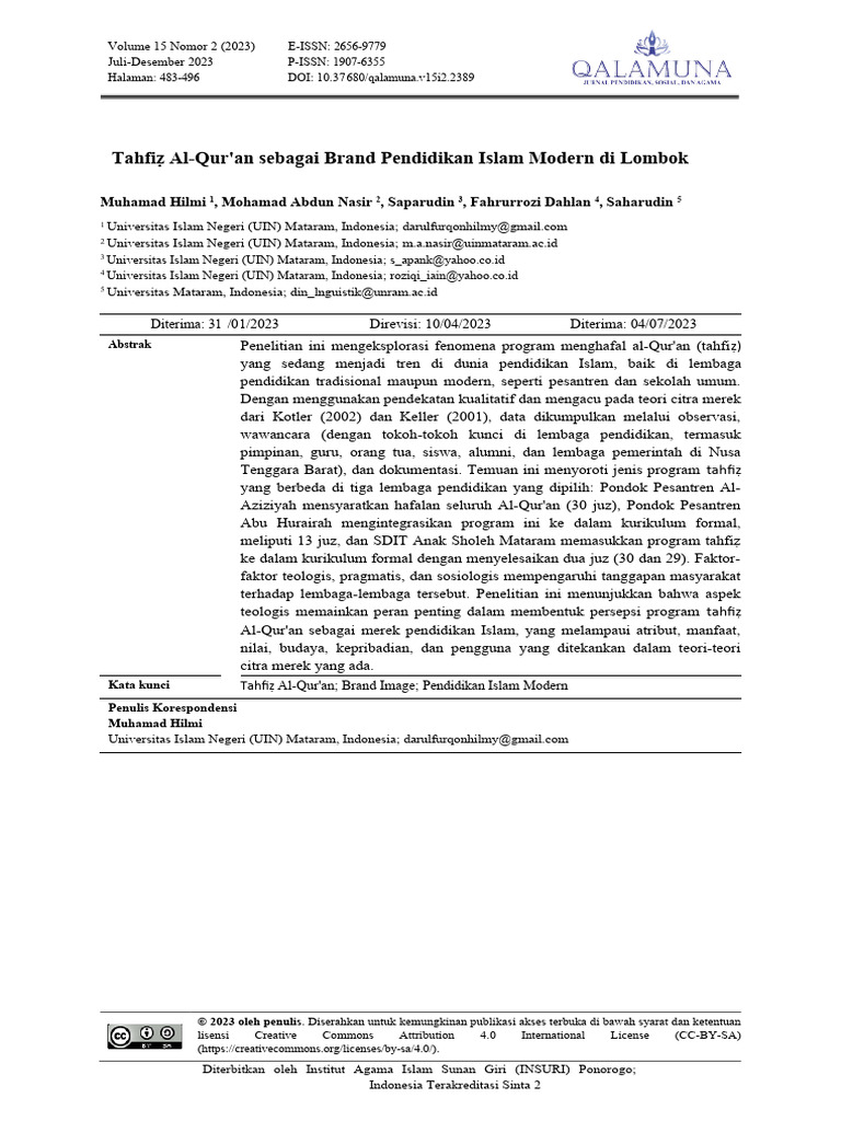 Contoh Sinta 2 Kualitatif Id | PDF