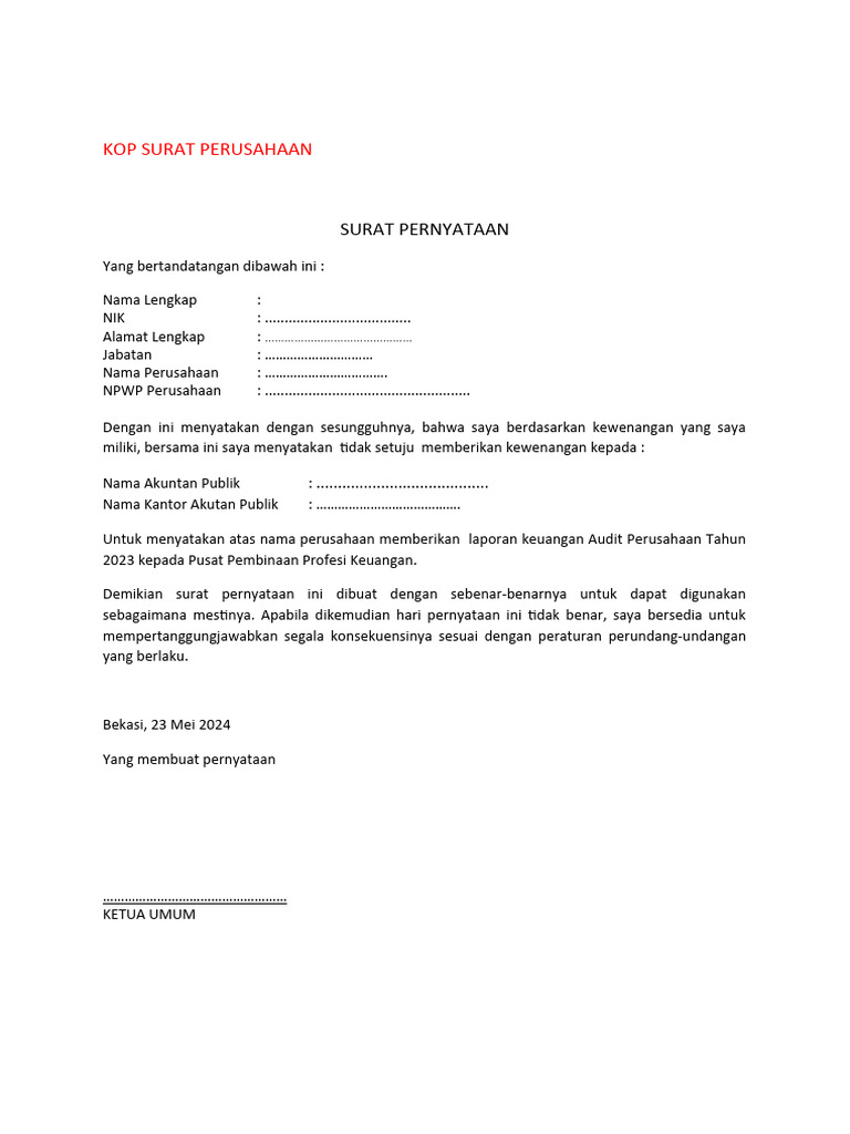 Surat Pernyataan P2PK | PDF