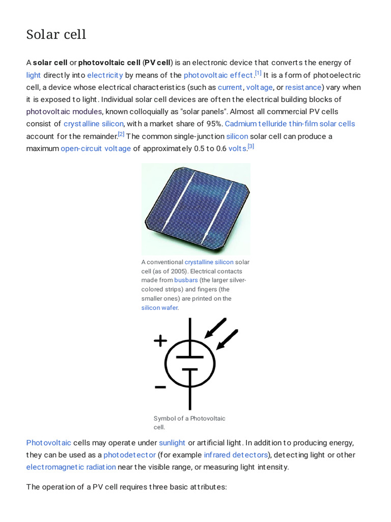Solar Cell - Wikipedia | PDF | Solar Cell | Thin Film Solar Cell