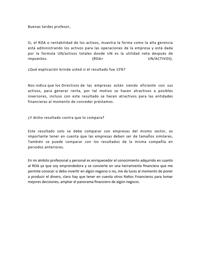 Análisis del ROA y su Importancia Financiera | PDF