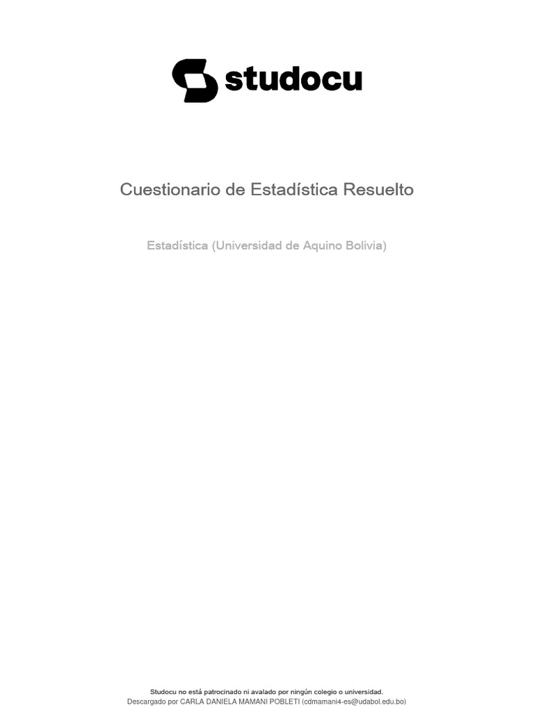 Cuestionario De Estadistica Resuelto Descargar Gratis PDF