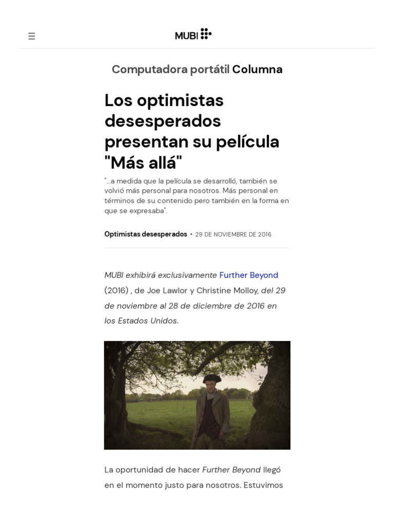 Los Optimistas Desesperados Presentan Su Película - Más Allá - en Un Cuaderno - MUBI | PDF