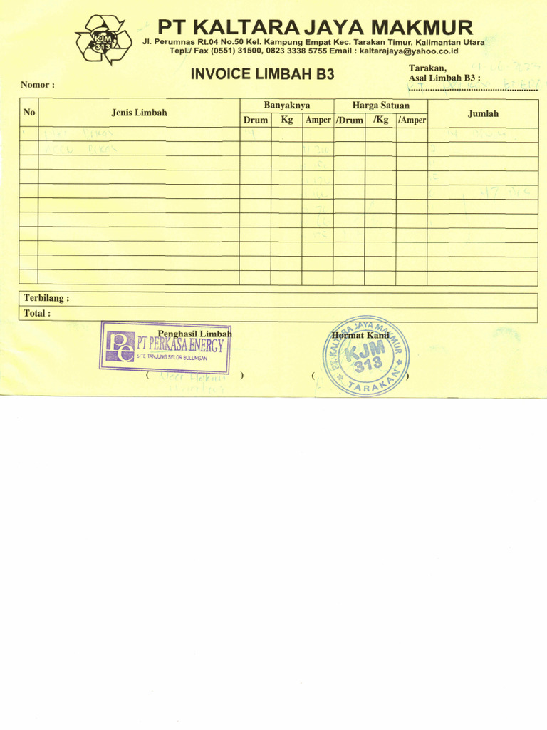 Invoice Limbah B3 Padat (KJM) | PDF