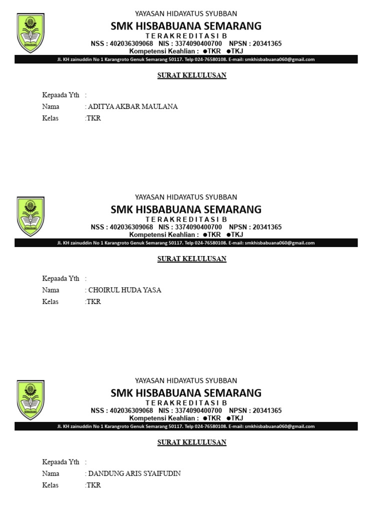 Surat Kelulusa TKR | PDF