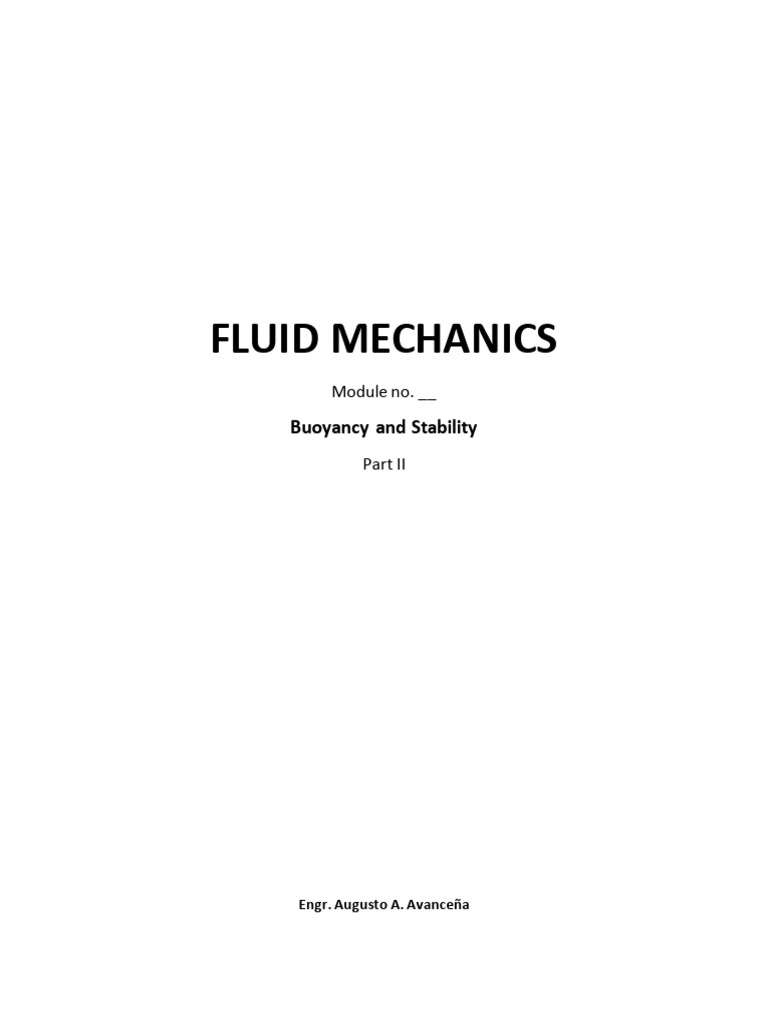 FLUID MECHANICS - Stability | PDF | Buoyancy | Metrology