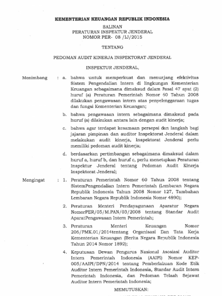 Pedoman Audit Kinerja - ItjenKemenkeu | PDF