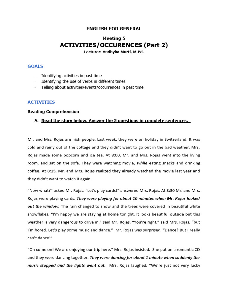 ENGLISH FOR GENERAL-ACTIVITIES (Part 2) (Meeting 5) | PDF | Language ...