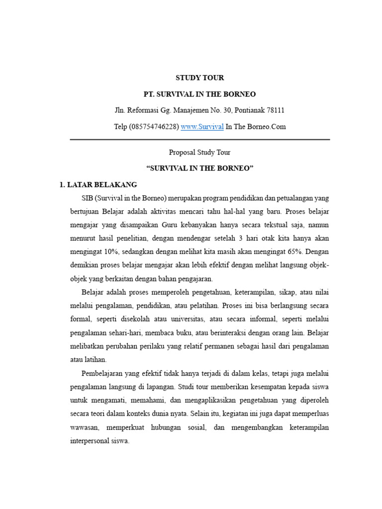 Proposal Survival in The Borneo (SIB) ) | PDF