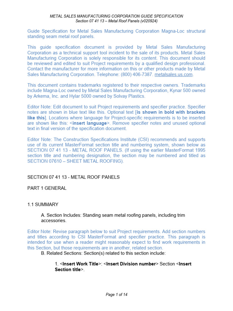 3 PartSpec Magna Loc 90 Roof 2024 | PDF | Sheet Metal | Building Insulation