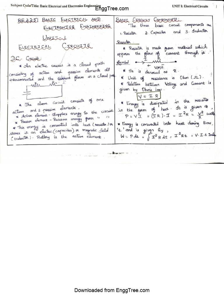 BE3251 Electrical Engineering Notes | PDF | Engineering | Electrical ...