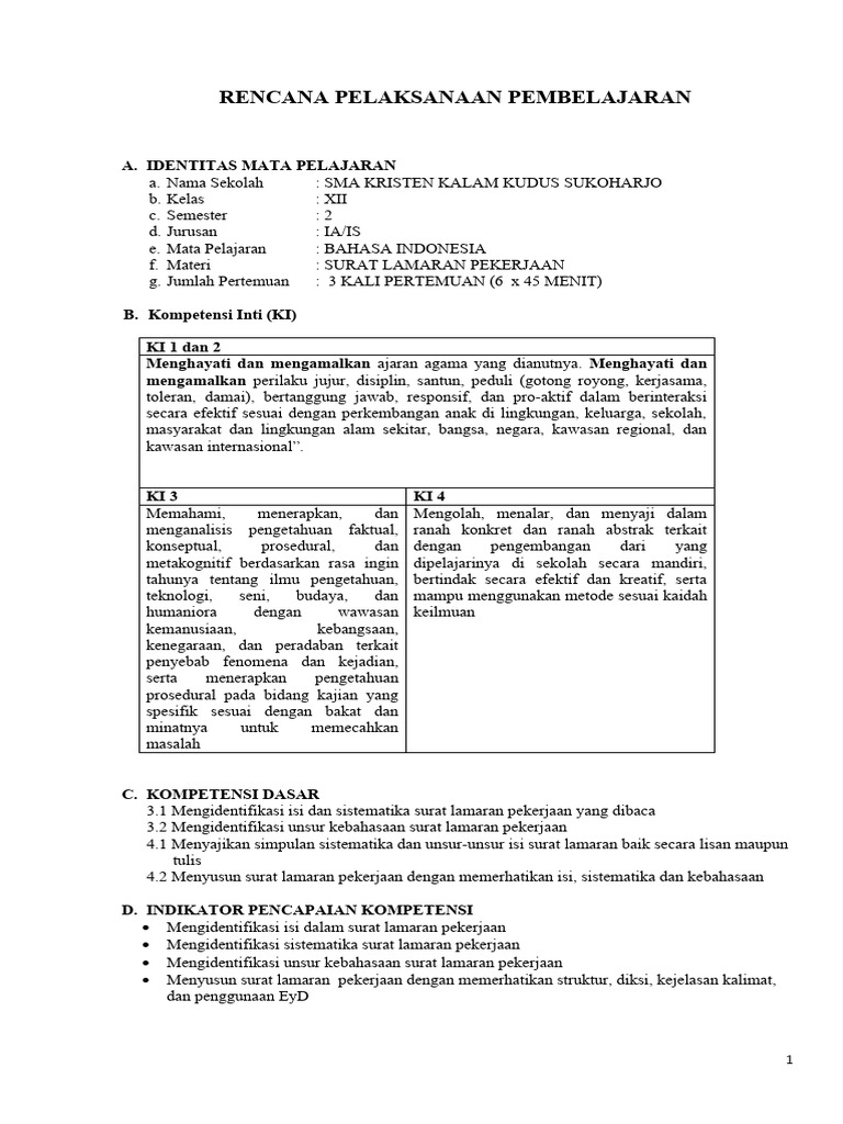 RPP BBI 4 Surat Lamaran Pekerjaan | PDF